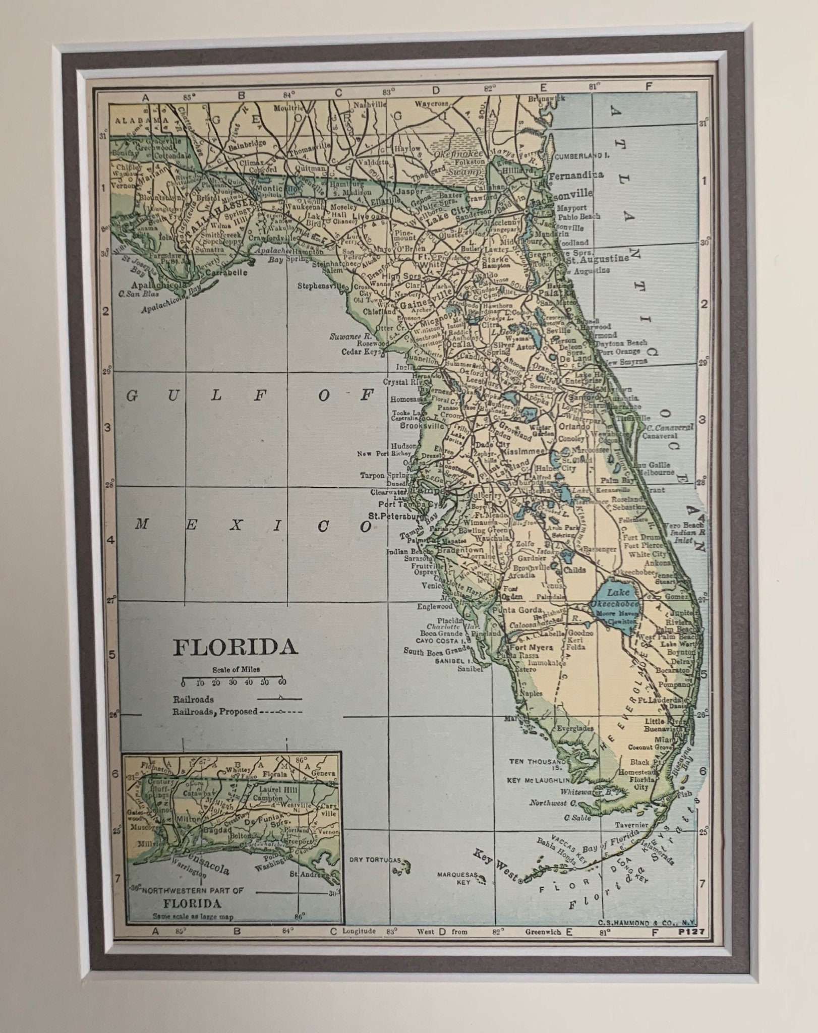 Vintage Florida MapOriginal Florida Framed Map 1920s - Etsy.de