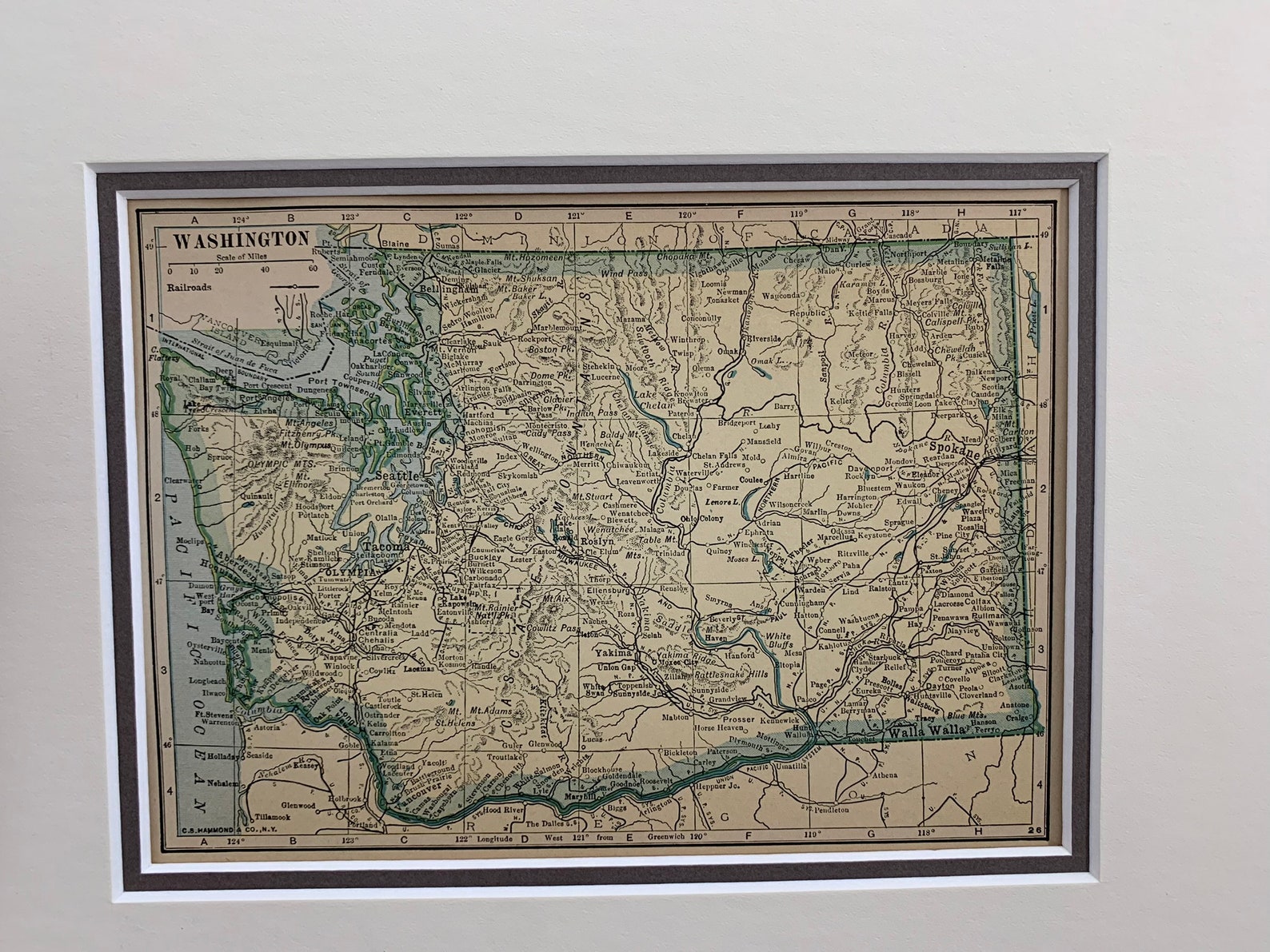 Washington State Map, Original Vintage Framed Washington Map, 1920s ...