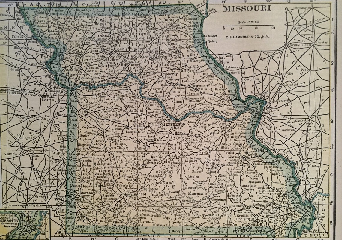 Missouri Map Original Vintage Missouri Framed Map 1920s Old - Etsy