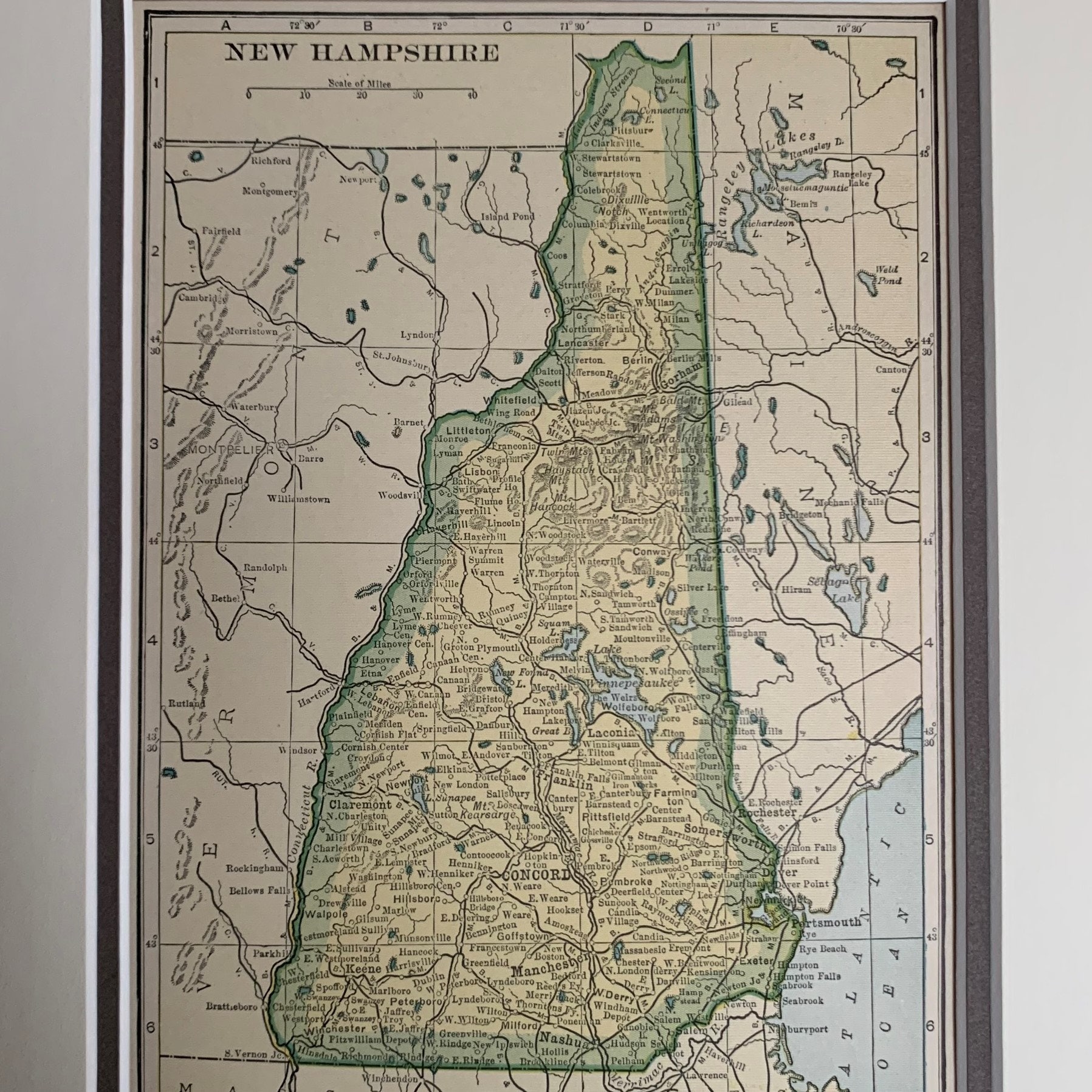 Vintage New Hampshire Map Original NH Framed Map 1920s | Etsy