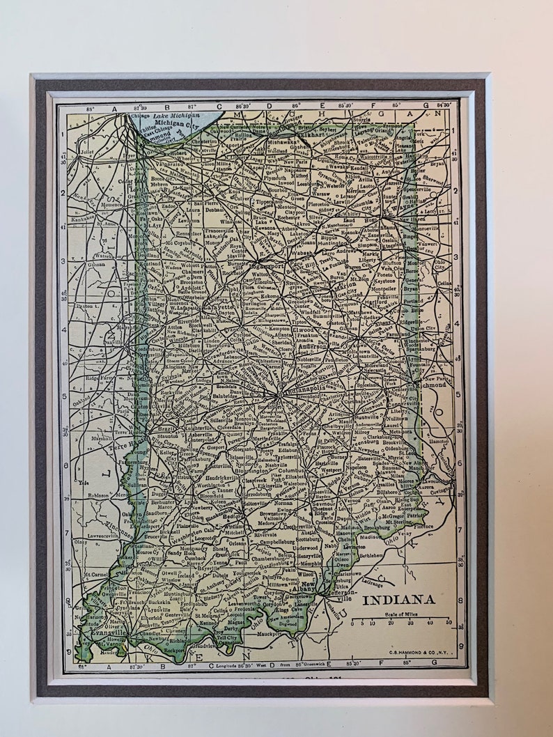 Indiana Framed Map Original Vintage Indiana State Map | Etsy
