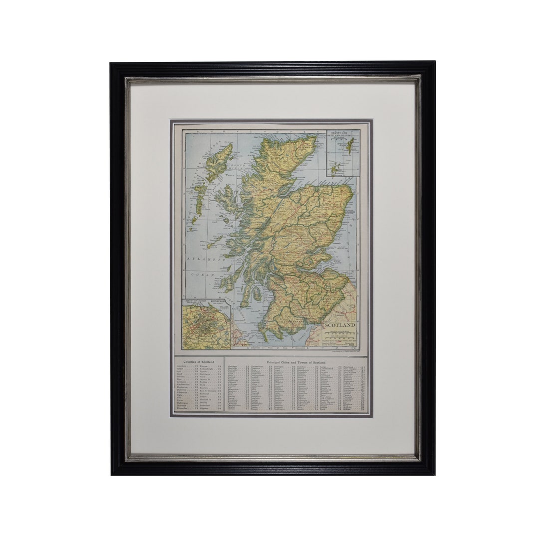 Vintage Scotland Framed Map, Original Scotland Map, Antique 1928 ...