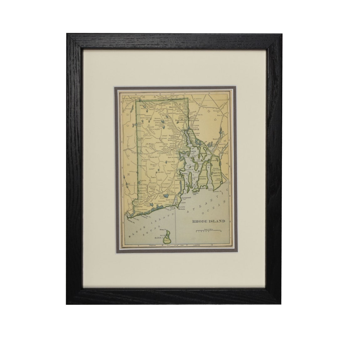 Vintage Rhode Island Map, Original Vintage Rhode Island Framed Map ...