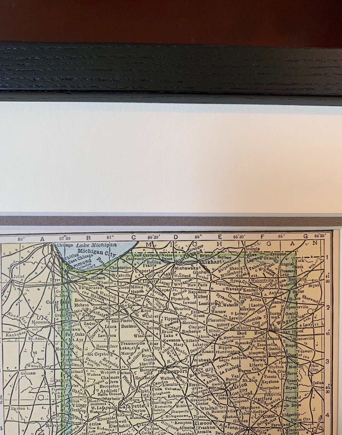 Indiana Framed Map Original Vintage Indiana State Map | Etsy