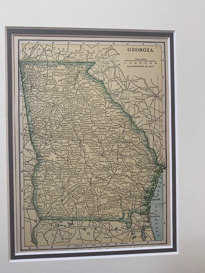 Georgia Map, Original Vintage Georgia Map, Fathers Day Gift, Office ...