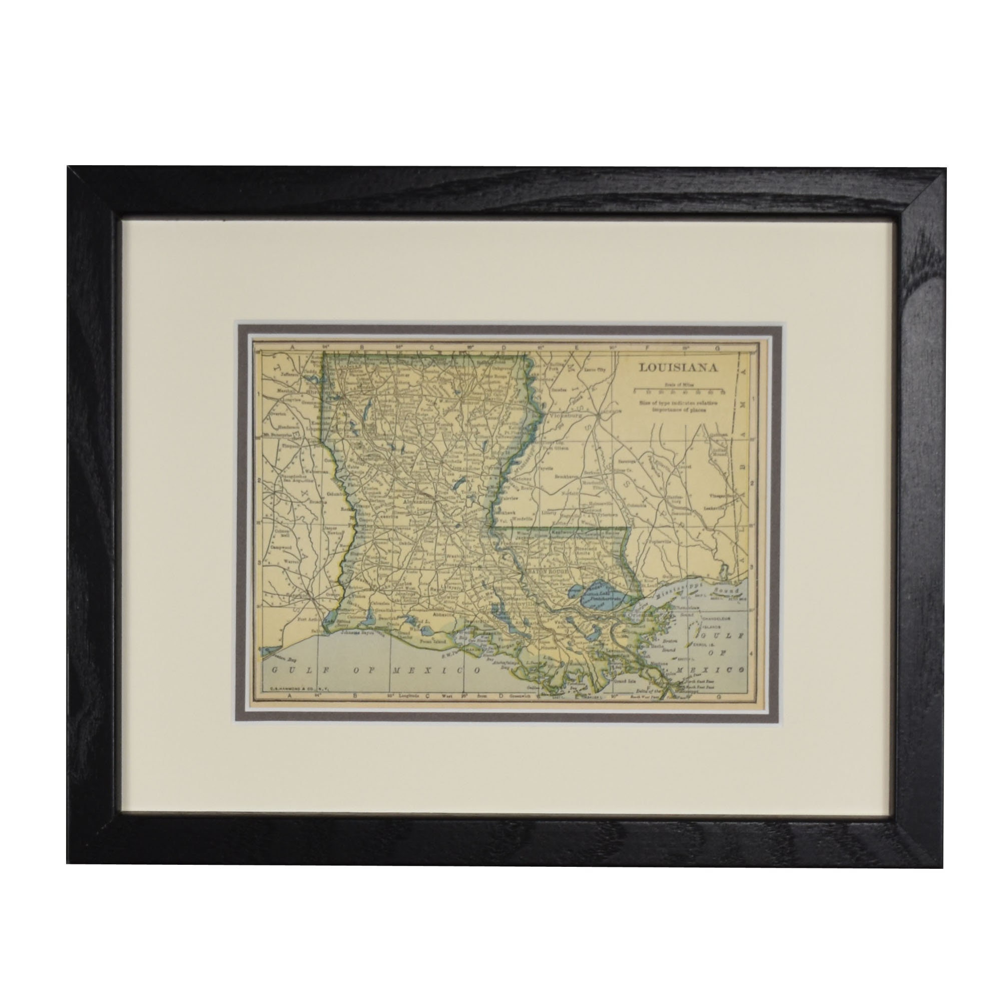Louisiana Map Original Vintage Framed Louisiana Map Office | Etsy