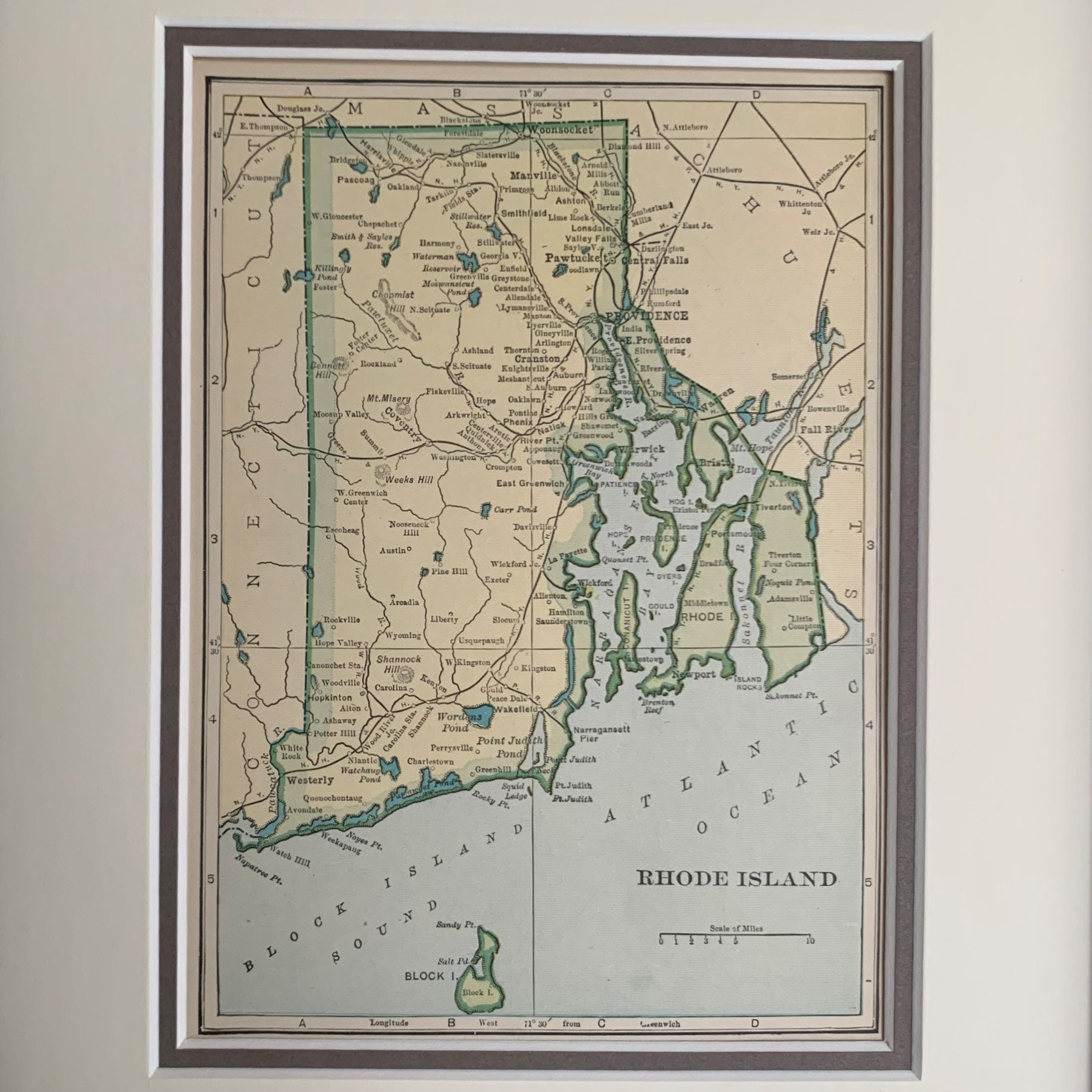 Vintage Rhode Island Map Original Vintage Rhode Island Framed - Etsy