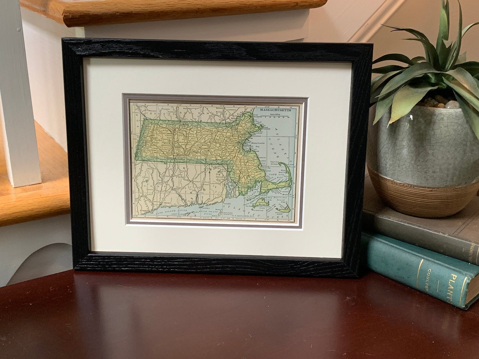 Massachusetts Map Original Vintage Framed Massschusetts Map | Etsy