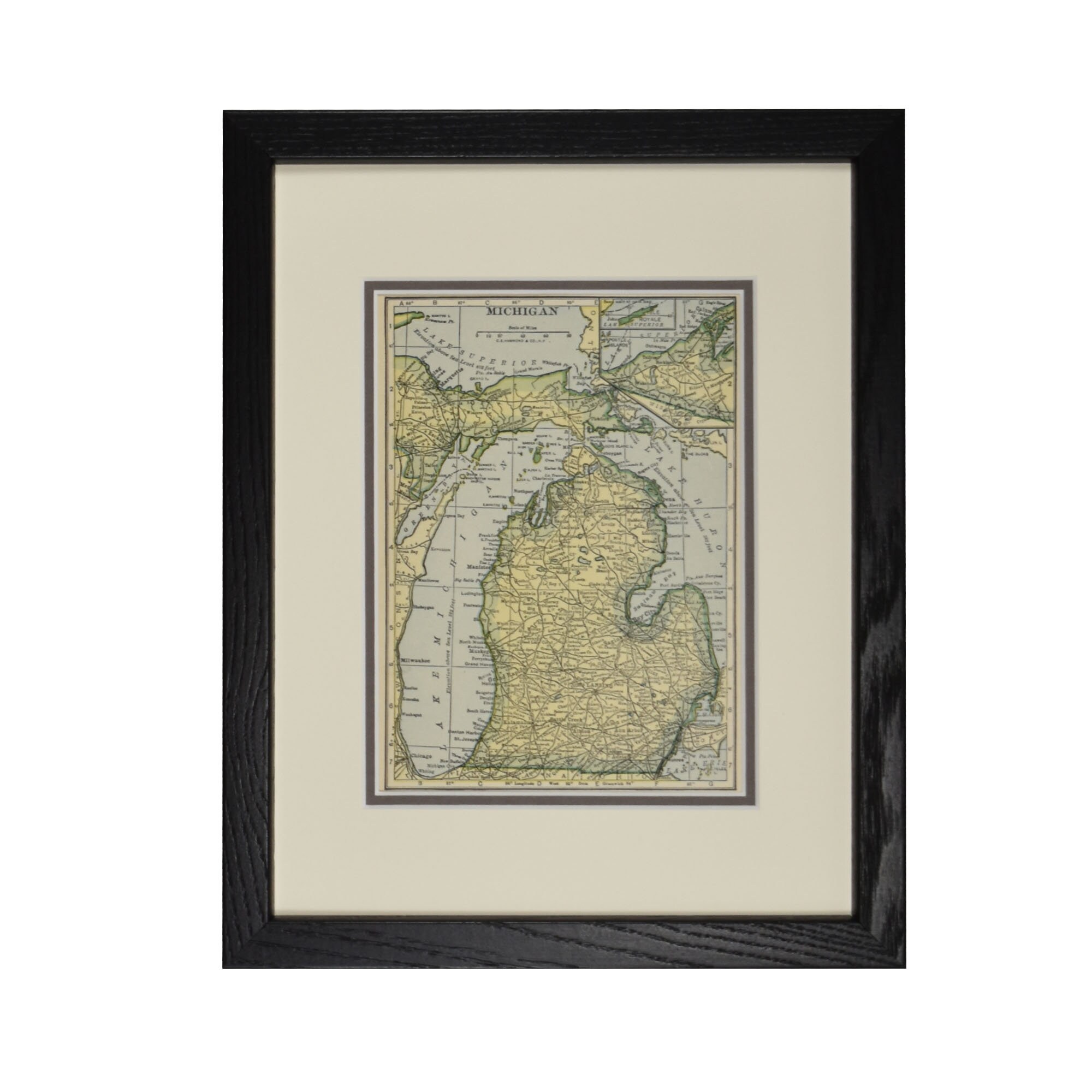 Vintage Michigan Map, Framed Original Michigan Map, 1920s, Fathers Day ...