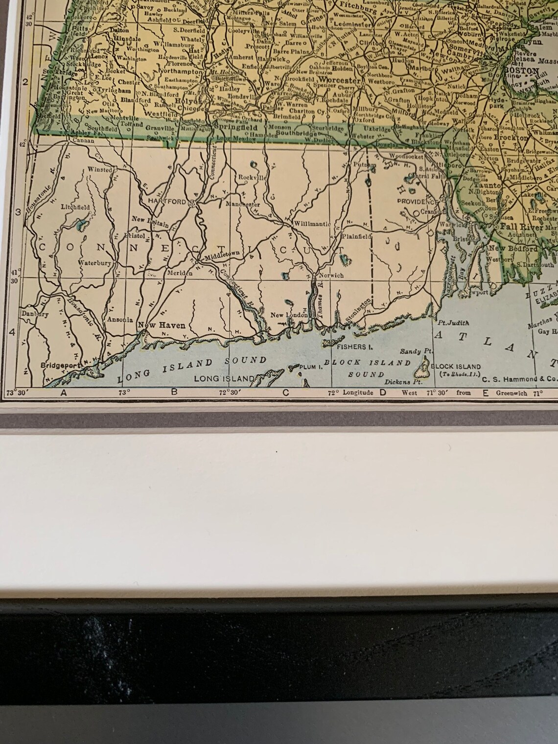 Massachusetts Map Original Vintage Framed Massschusetts Map | Etsy