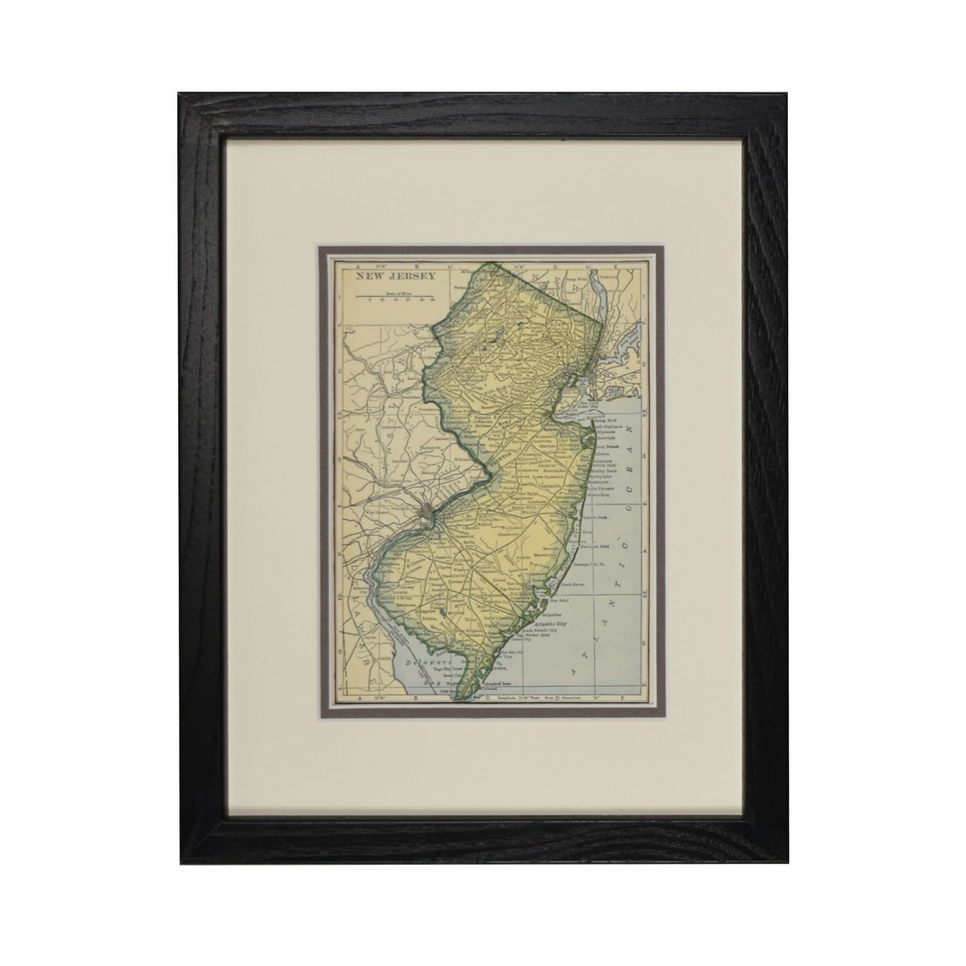 New Jersey Map, Original Vintage NJ Framed Map, Rustic Wall Decor, 1927 ...