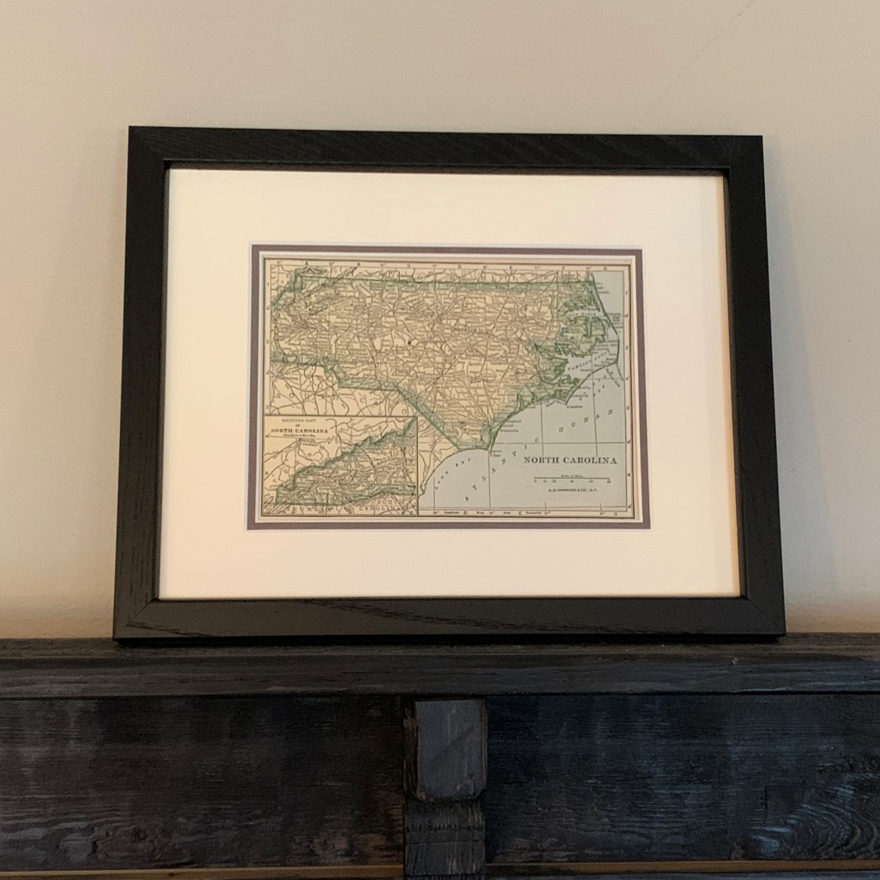 North Carolina Map Original Vintage Framed North Carolina - Etsy