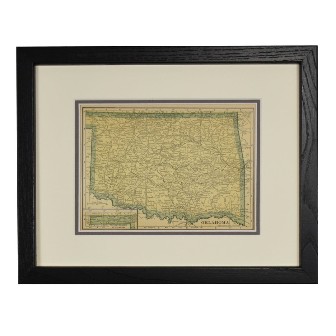 Oklahoma Map, Vintage Oklahoma State Framed Map, Vintage Map,old Map ...