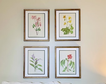 Gold Framed Botanical Prints, Set of 4, Vintage Original Wild Flower ...