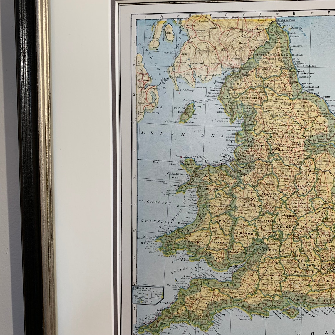 Vintage England Framed Map Original England Map Antique - Etsy