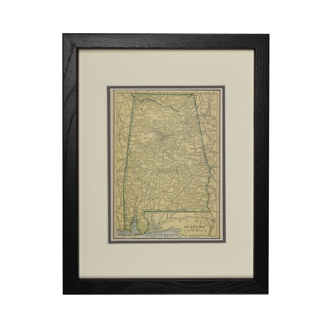 Alabama Map, Old Alabama State Framed Map, Original Vintage AL Map ...