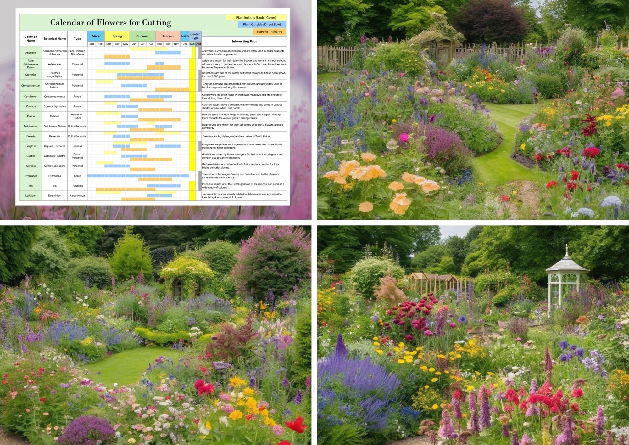 Calendar of British Flowers for Cutting, A4 Size, Gardeners Gift ...