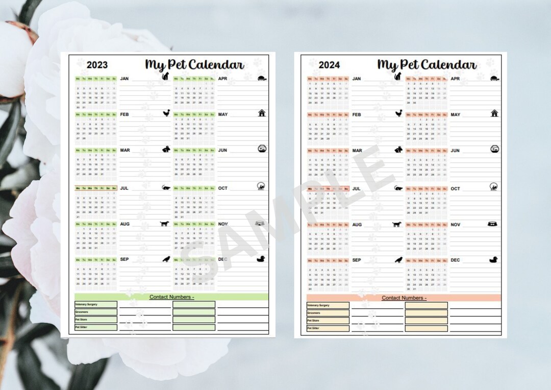 My Pet Calendar, a Handy A4 Size Digital Download for Both 2023 and ...