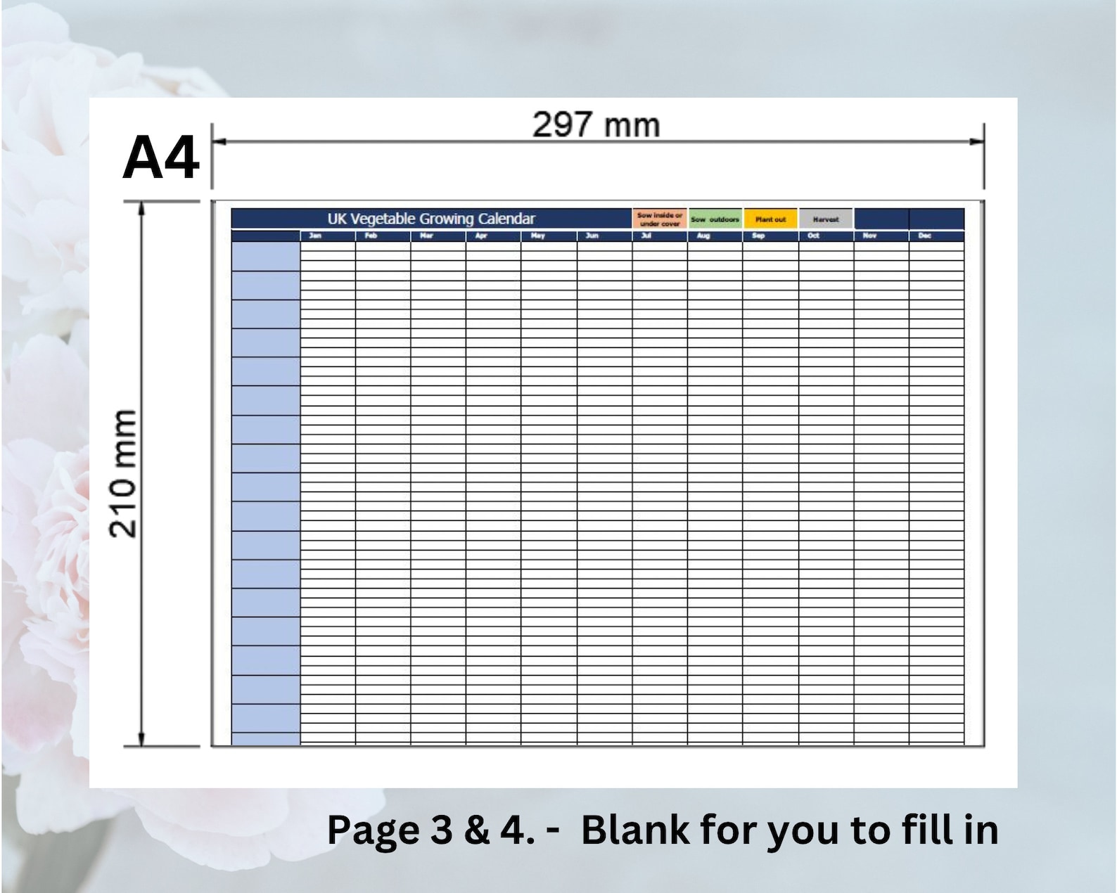 British Vegetable Growing Calendar Plus Blank Calendar, A4 Size ...