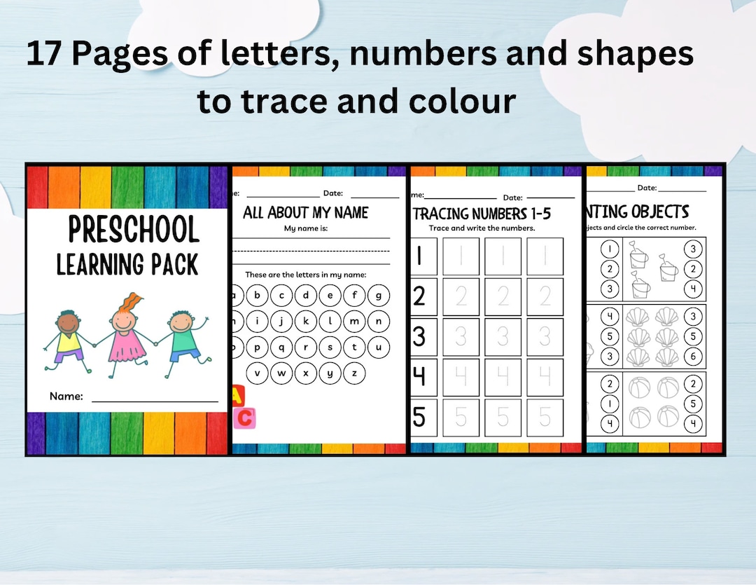 Pre School Learning, Digital Download Tracing and Colouring Pages. Fun ...