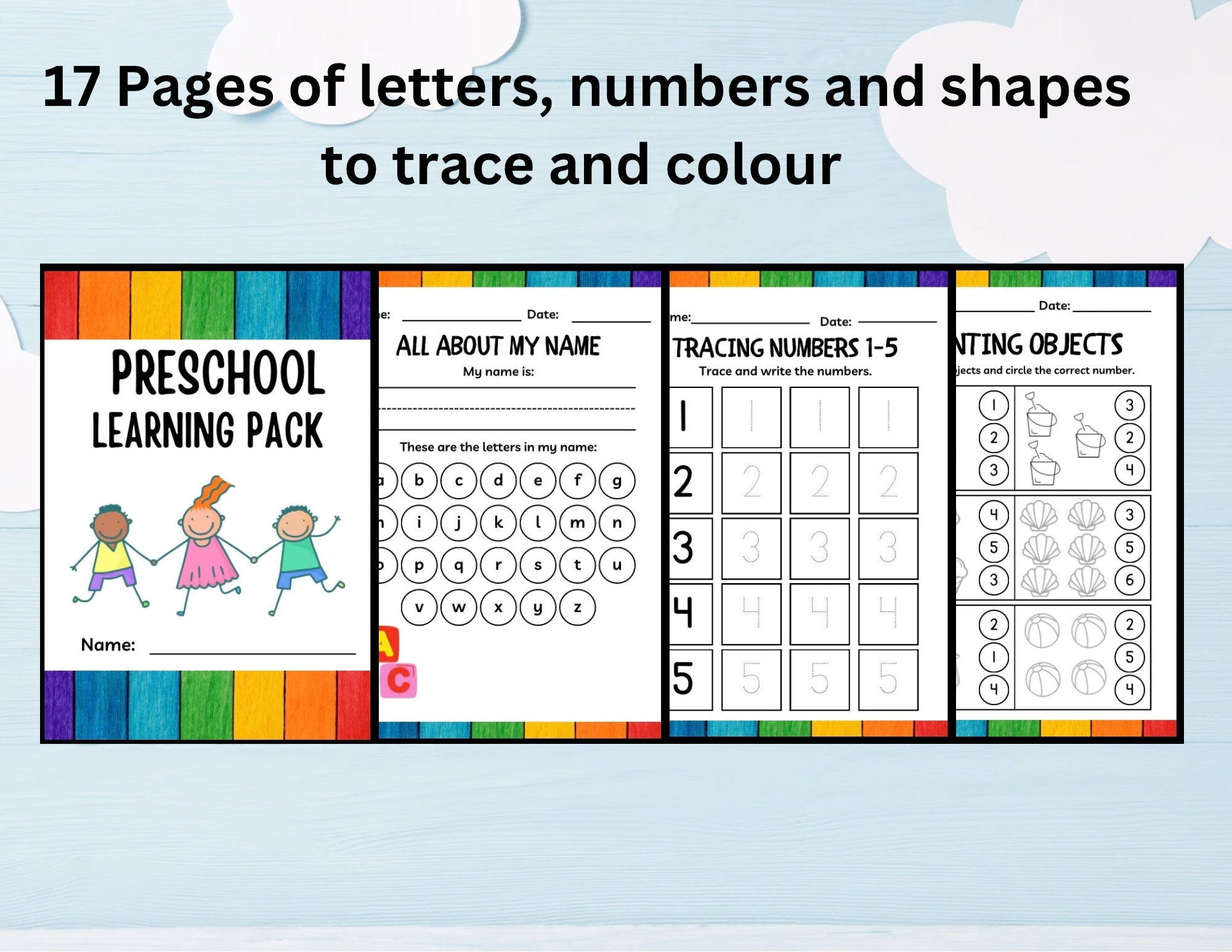 Pre School Learning, Digital Download Tracing and Colouring Pages. Fun ...