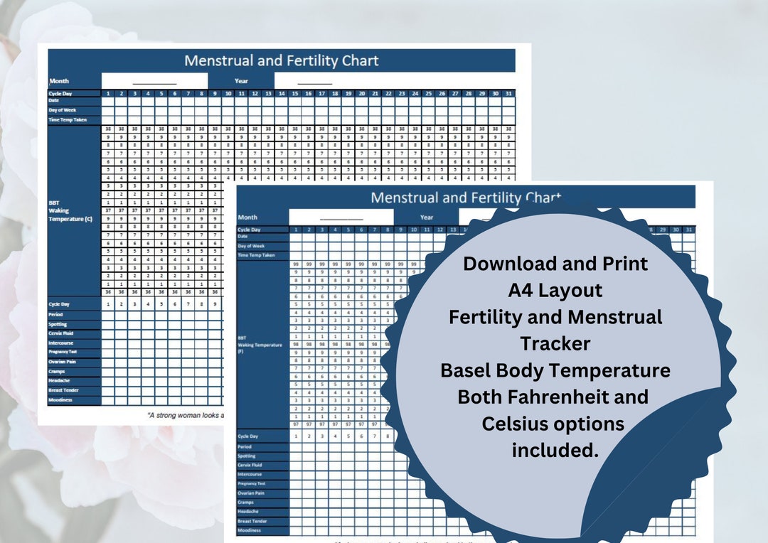 Fertility and Menstrual Cycle Record. Instant A4 Blue Design Download for You to Monitor Your ...