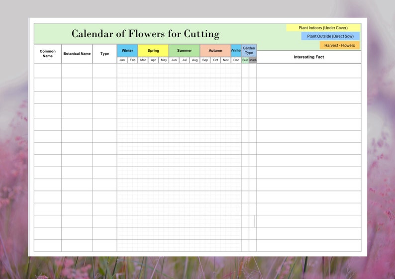 Calendar of British Flowers for Cutting, A4 Size, Gardeners Gift ...