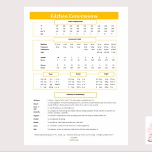 Handy Kitchen Conversion Printable in a Yellow Theme , Oven, Cooker ...