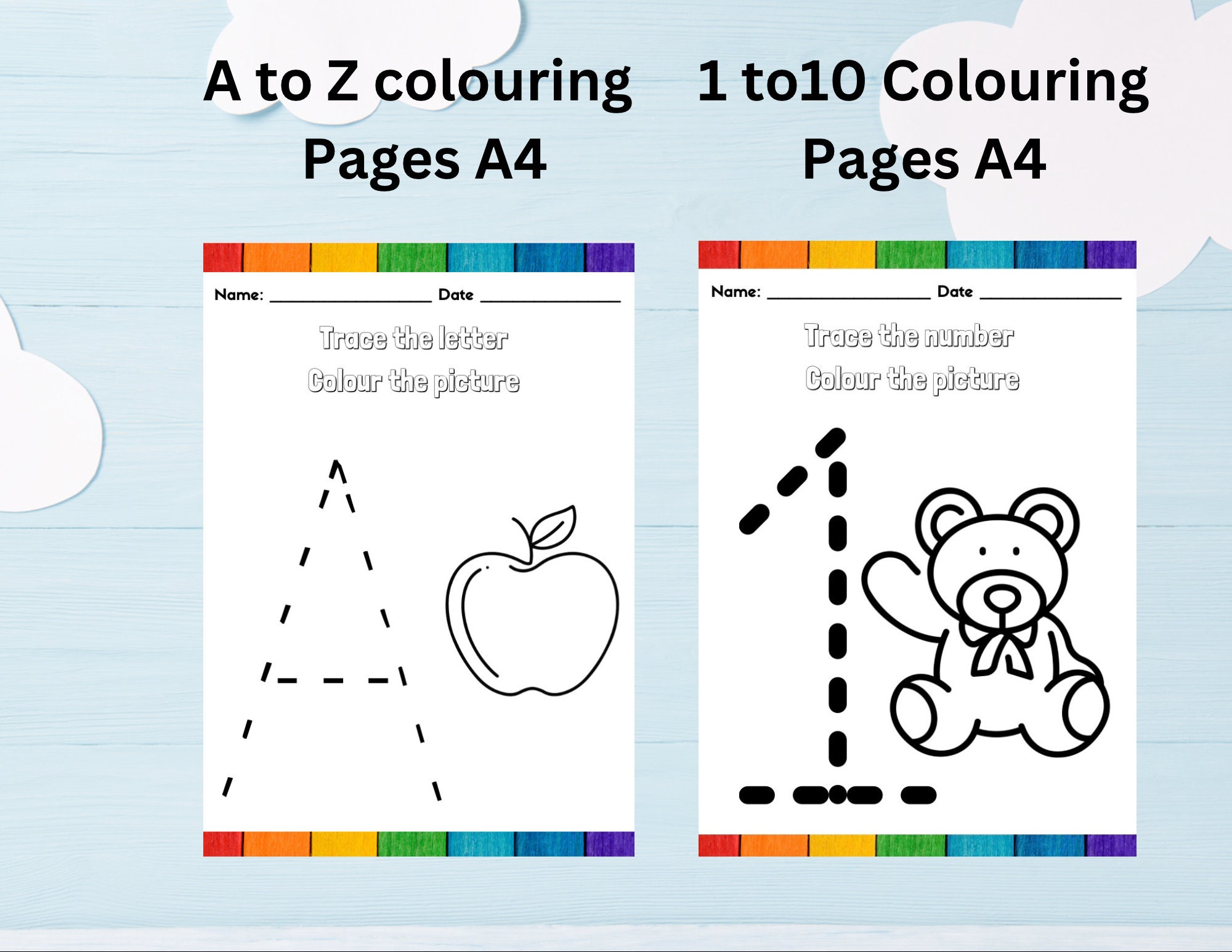 Pre School Learning, Digital Download Tracing and Colouring Pages. A to ...