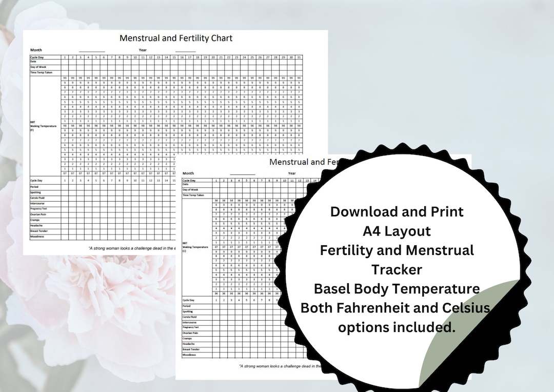 Fertility and Menstrual Cycle Record. Instant A4 Black & White Download for You to Monitor Your ...