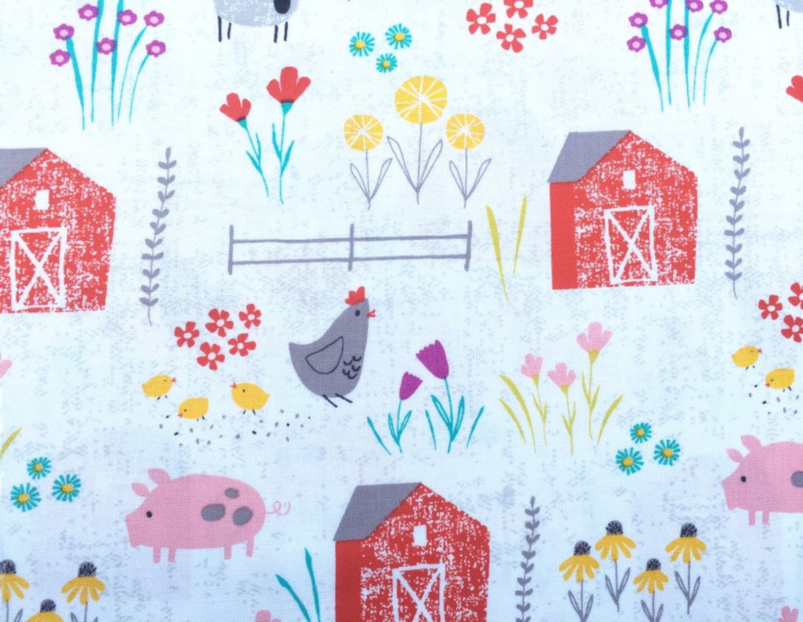 Farm Animals Fabric | Animal | Farm | Pigs | Sheep | Hen | Flowers ...