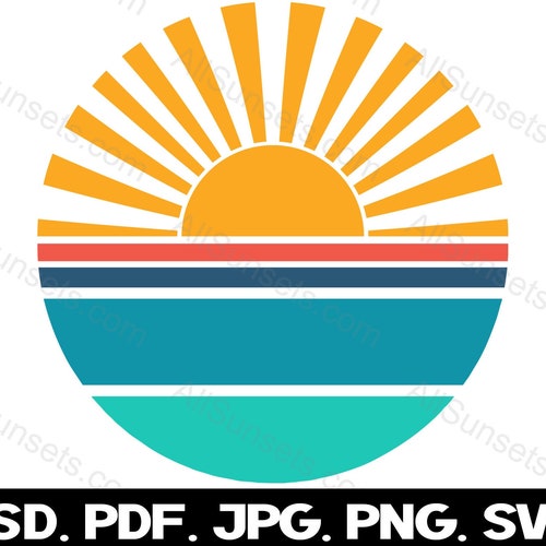 Retro Sunset Rays Wavy Water Svg Png Pdf Psd Jpg Files Clipart - Etsy