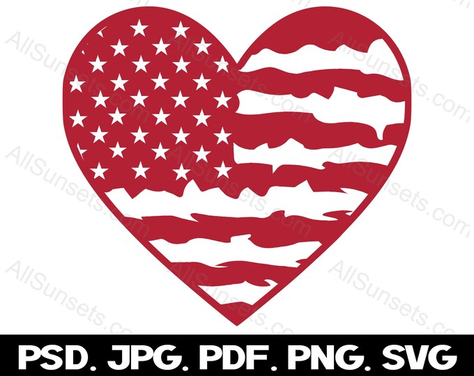 Red Heart Rugged American Flag Svg Png Psd Jpg Pdf File Types - Etsy