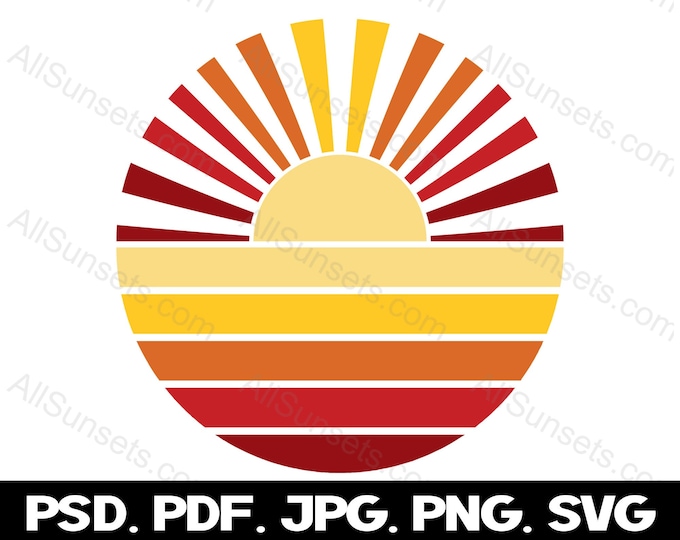 Retro Sun Rays Full Circle Sunset Svg Png Jpg Psd Pdf File - Etsy Canada