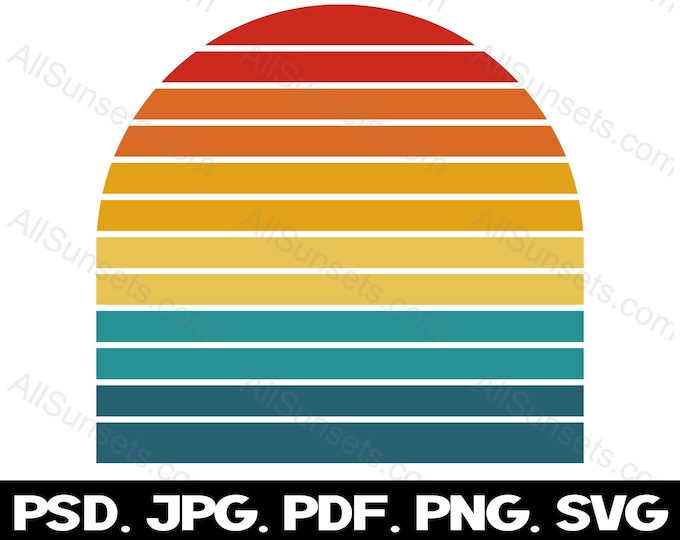 Retro Vintage Sunset PNG PSD SVG Pdf Jpg Files Clipart Sun 6 - Etsy