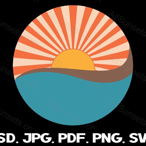 Retro Sunset Rays Wavy Water Svg Png Pdf Psd Jpg Files Clipart - Etsy