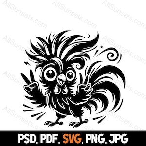 Rooster Chicken Cute Crazy Peace Sign Silhouette Svg Png Jpg Psd Pdf ...