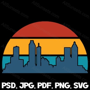 Atlanta Georgia Retro Sunset PNG SVG Cut File Clipart Cityscape ...