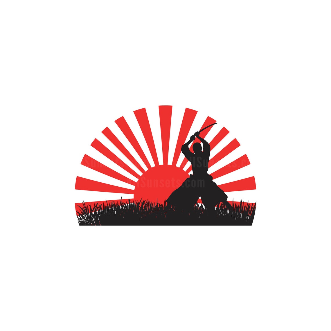Japanese Samurai Warrior Red Rising Sun Sunset Clip Art PNG File ...