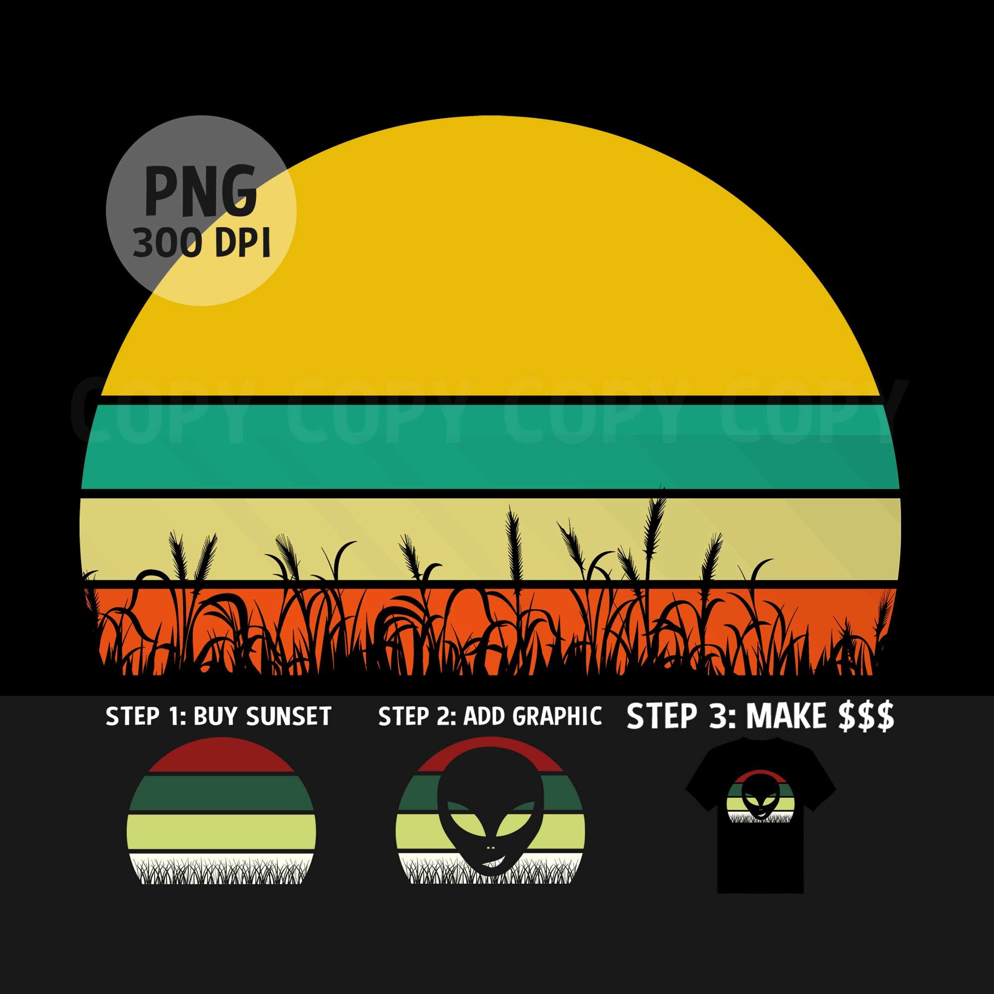 Wheat Grass Retro Vintage Sunset Svg Png Jpg Psd Pdf File - Etsy