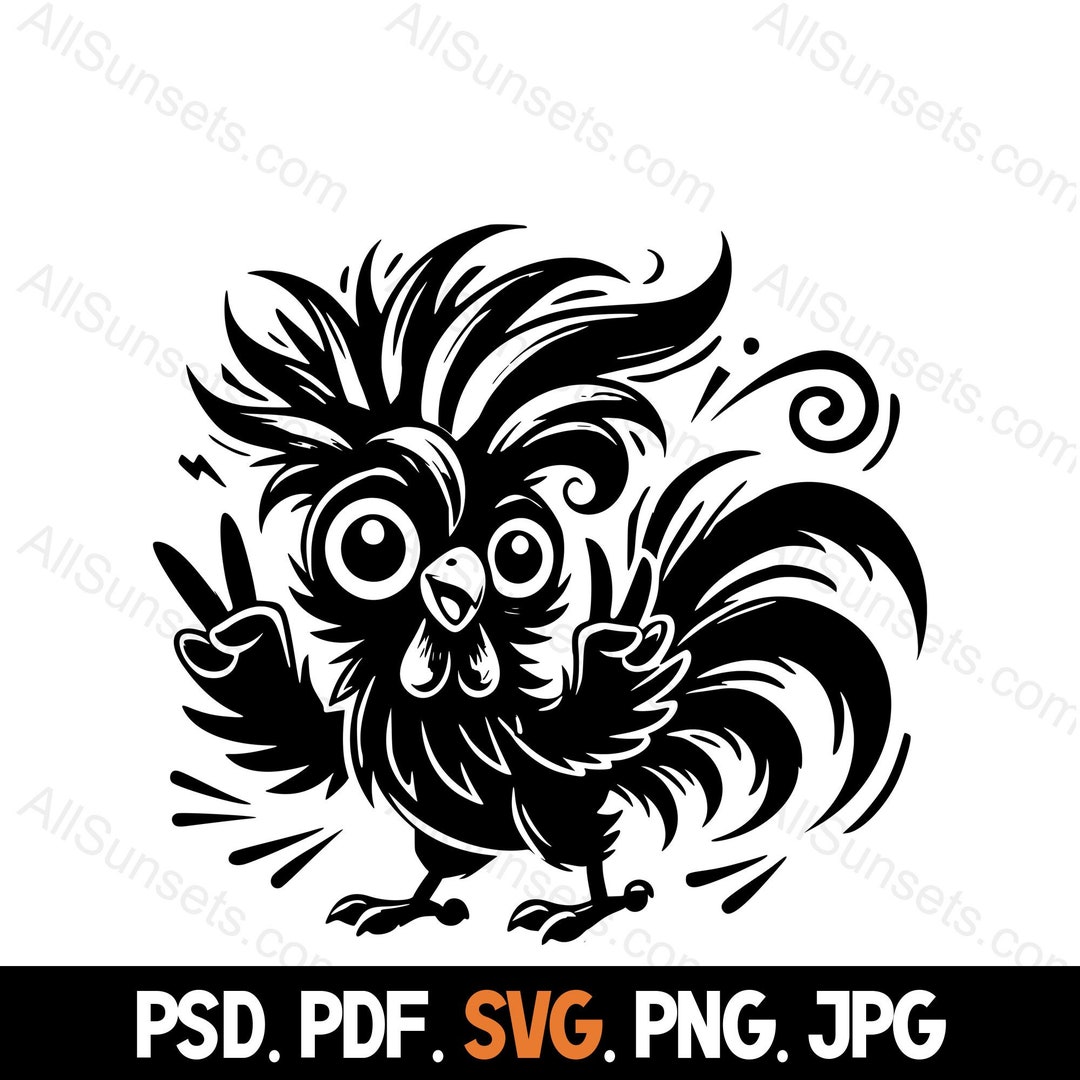 Rooster Chicken Cute Crazy Peace Sign Silhouette Svg Png Jpg Psd Pdf ...
