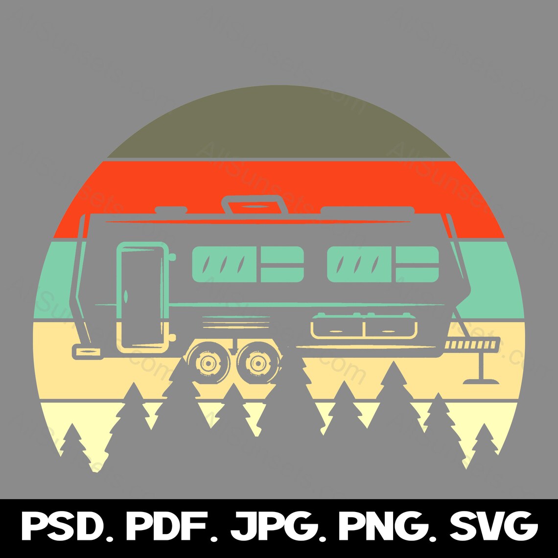Camper Retro Vintage Sunset PNG and SVG Cut Files Camping - Etsy