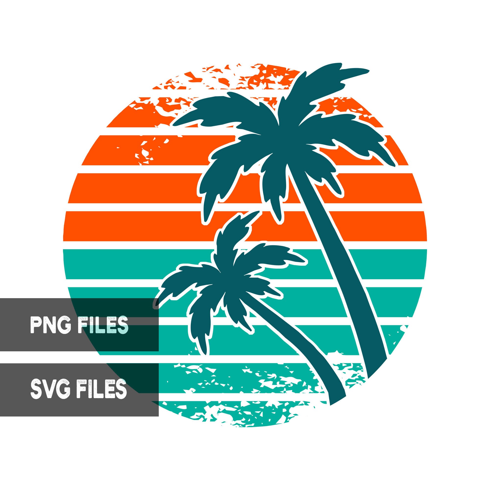 Tropical Palm Trees Retro Vintage Sunset PNG and SVG Cut File | Etsy