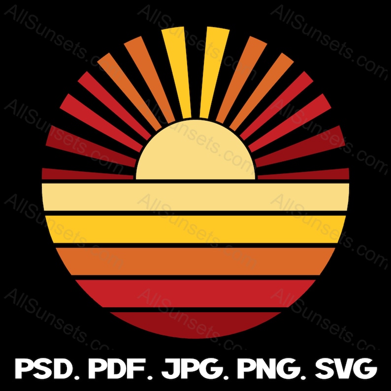 Retro Sun Rays Full Circle Sunset Svg Png Jpg Psd Pdf File - Etsy Canada