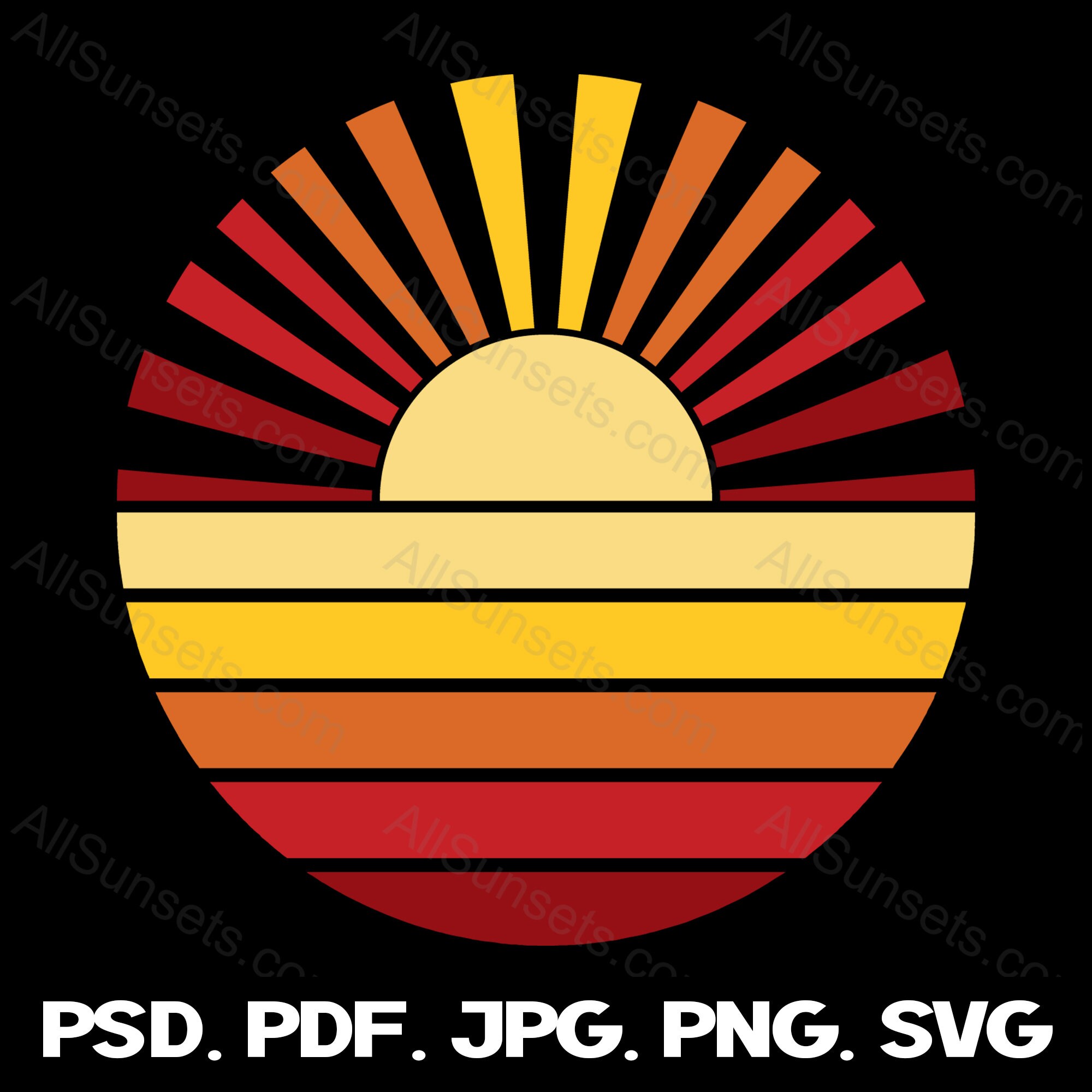 Retro Sun Rays Full Circle Sunset Svg Png Jpg Psd Pdf File - Etsy