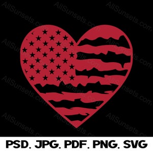 Red Heart Rugged American Flag Svg Png Psd Jpg Pdf File Types Love ...