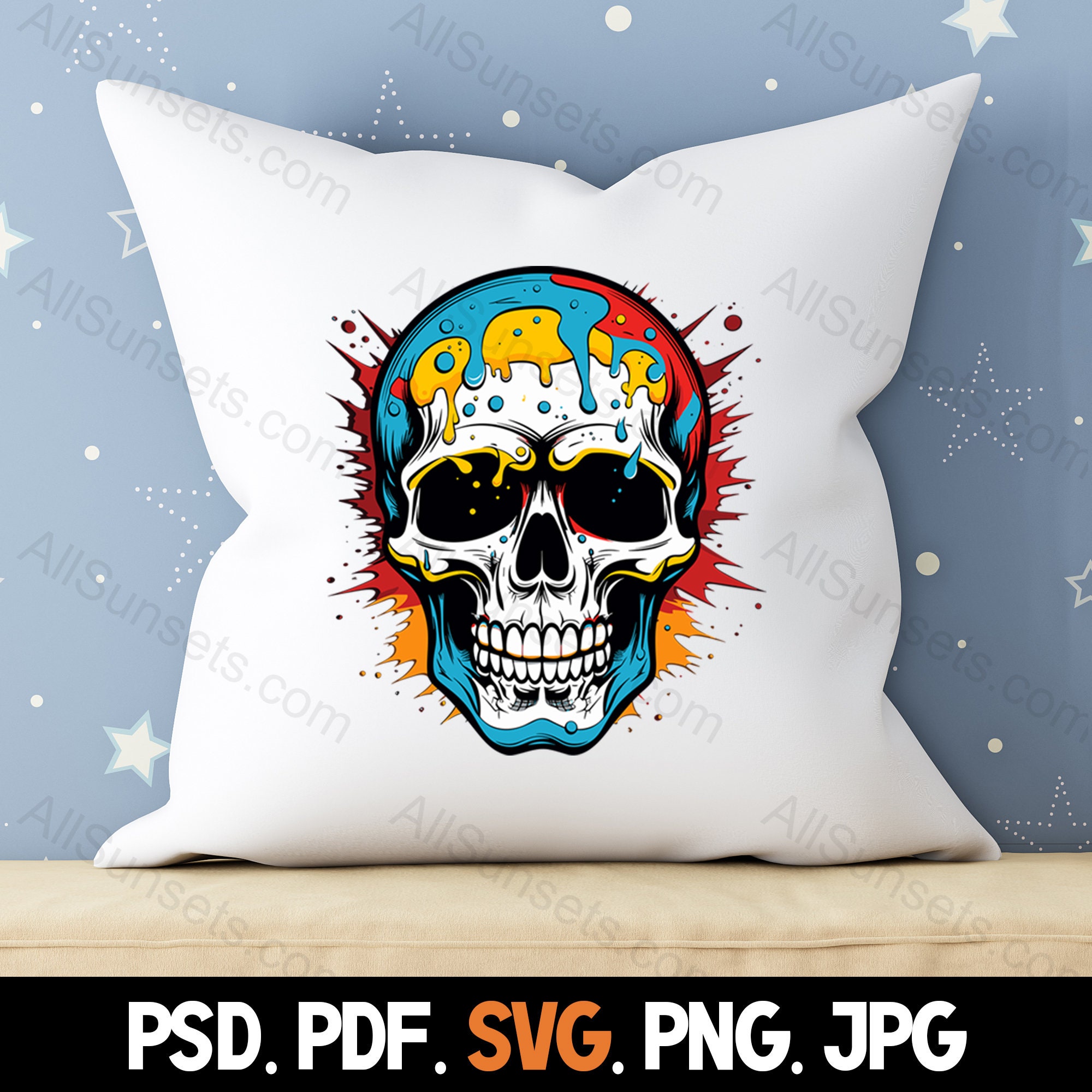 Skull Paint Dripping Svg Png Jpg Pdf Psd File Types Pop Art Splash ...