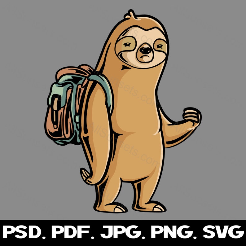 Sloth Svg Png Psd Jpg Pdf File Type Hiking Backpack Lazy Cute Team ...