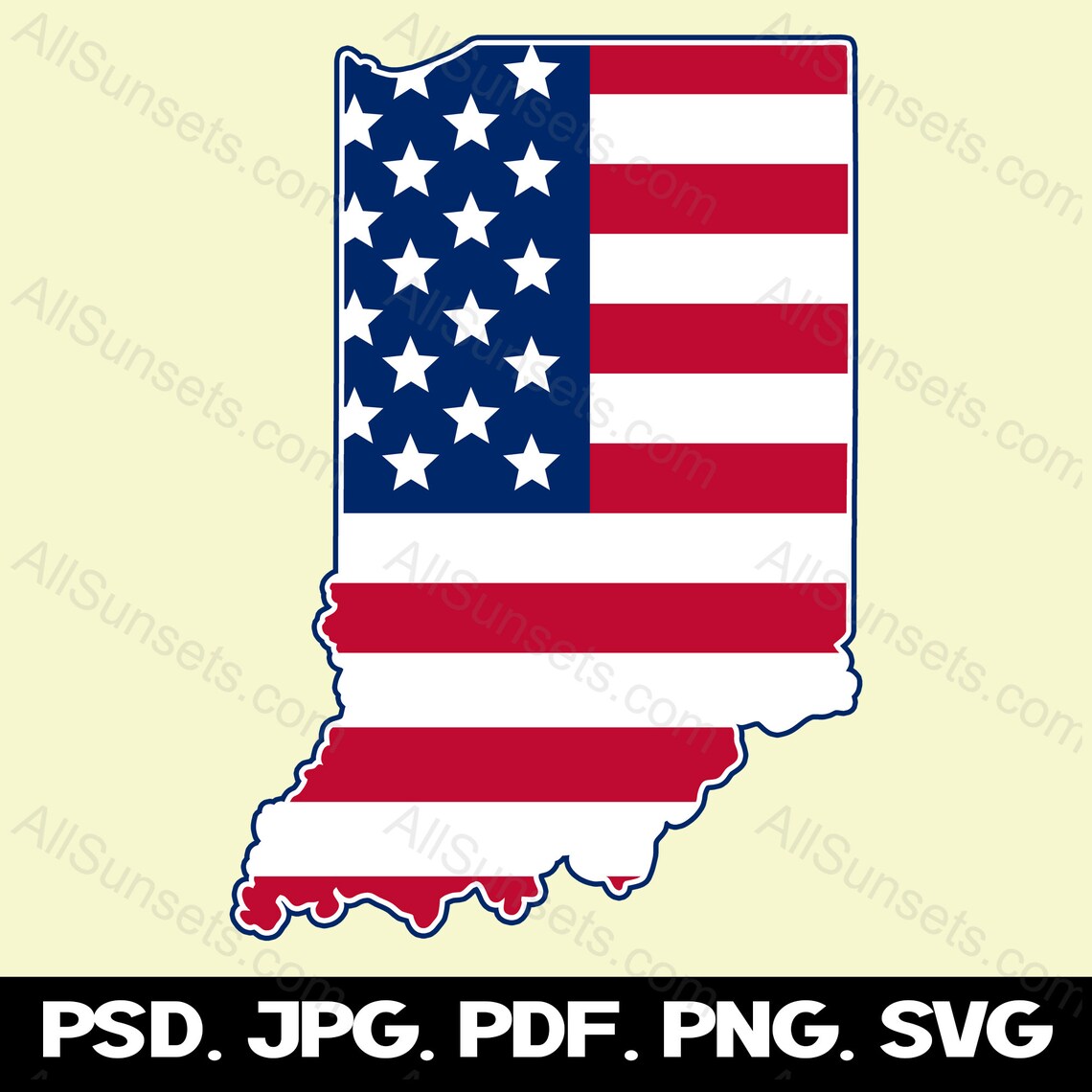 Indiana State Shape American Flag Svg Png Jpg Pdf Psd File - Etsy