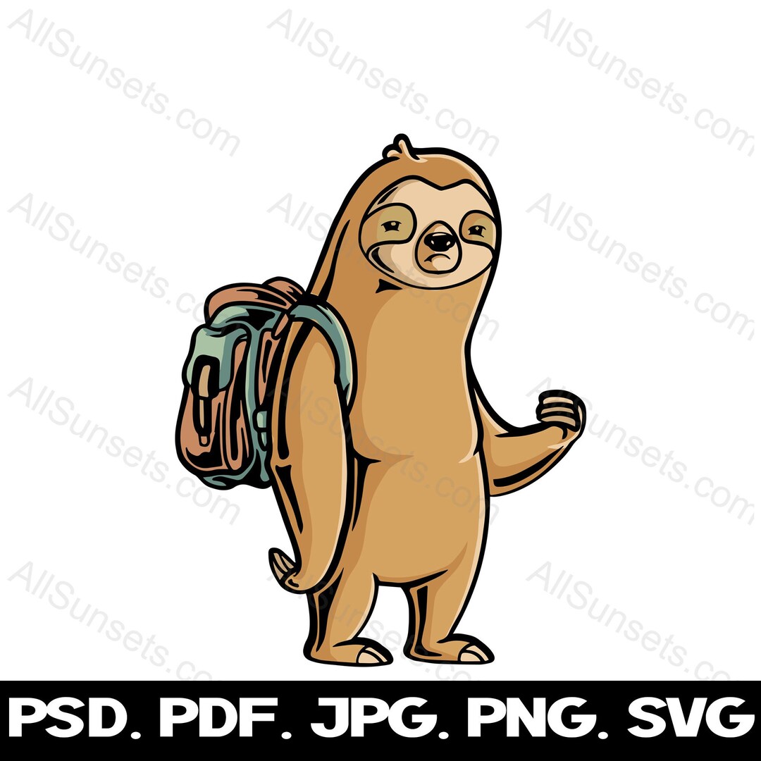 Sloth Svg Png Psd Jpg Pdf File Type Hiking Backpack Lazy Cute - Etsy